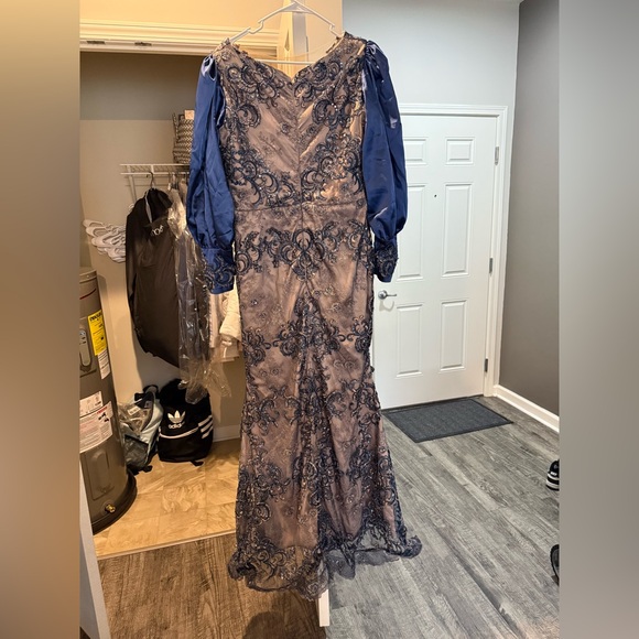 Dresses | Elegant Blue And Gray Embroidered Dress | Poshmark